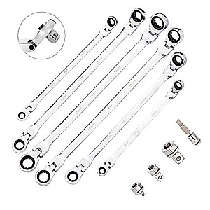 BULLTOOLS 6-Piece Flex-Head Extra Long Ratcheting Wrenches Double Box End Chrome Vanadium Steel 72-Tooth Wrench Set with Metric 8mm - 19mm