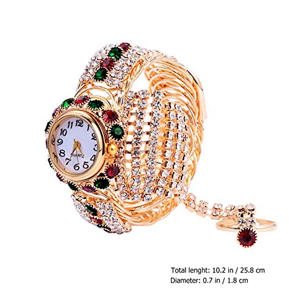 Hemobllo Womens Bracelet Rhinestone Bracelet Quartz Shiny Watch Bling Chain Watch with Crystal Rhinestones Diamonds Beads for Women Wrist Jewelry Red Green Girl Watches Diamond Watch