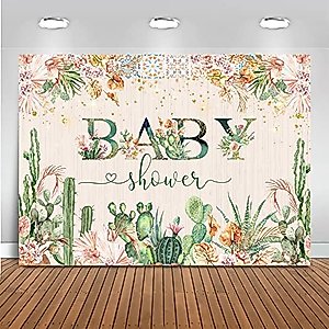 Mocsicka Boho Fiesta Baby Shower Backdrop for Girl Cactus Baby Shower Party Decorations MexicanTaco Bout Baby Background Cake Table Banner(7x5ft (82x60 inch))