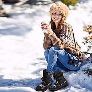 DREAM PAIRS Women's Mid Calf Waterproof Winter Snow Boots Monte,Size 10,Black,Monte_01