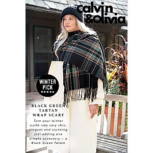 CALVIN & OLIVIA Women's Fall Winter Scarf Thick Classic Plaid Scarf Wrap Warmth Soft Oversized Cashmere Feel Scarves Amazing Tartan Black Green