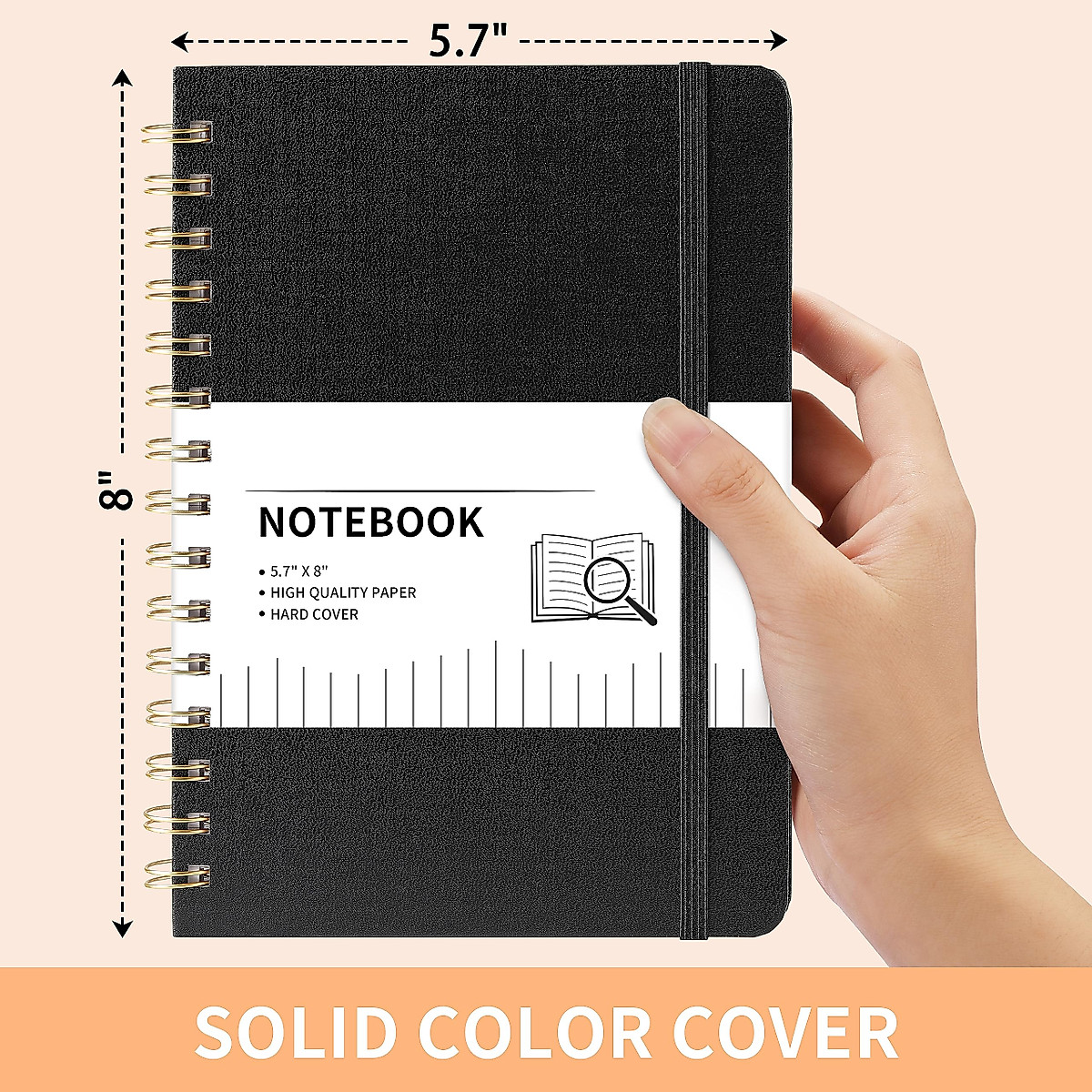 Ymomode Ruled Notebook/Journal - Notebooks with Hardcover and Premium Thick Paper, 8" x 5.7" (exclusive of spirals), College Ruled Spiral Notebook/Journal, Strong Twin-Wire Binding, Back Pocket