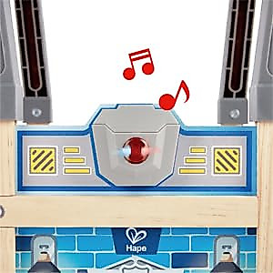 Hape Metro Police Station Play Toy Set with Sounds and Lights| 2-Level Wooden Pretend Play Toy with Action Figures and Accessories