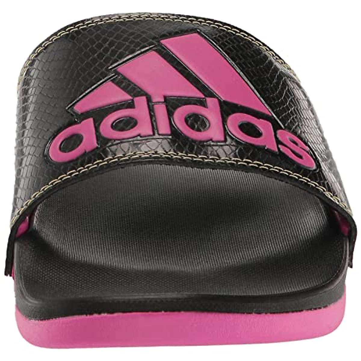 adidas Women's Adilette Comfort Slides Sandal, Black/Lucid Fuchsia/Gold Metallic, 10