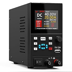 BSIDE Programmable DC Power Supply 40V 20A Bench Power Supply Small Variable Lab Power Supply Adjustable Switching Regulated Wide Range Power Supply with Button and Knob Adjustment, Memory Function