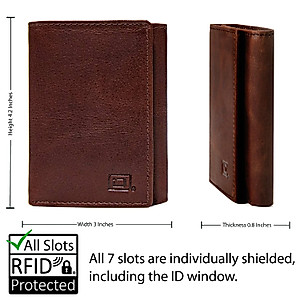 Slim RFID Blocking Trifold Wallet for Men - Genuine Buffalo Leather - Whiskey