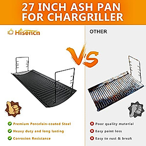 Hisencn 27 inch Ash Pan Repair Parts for Chargriller 1224, 1324, 2121, 2222, 2727, 2828, 2929 Charcoal Grills, Charbroil 17302056, 27" Drip Pan Grates Replacement Part with 2pcs Fire Grate Hanger