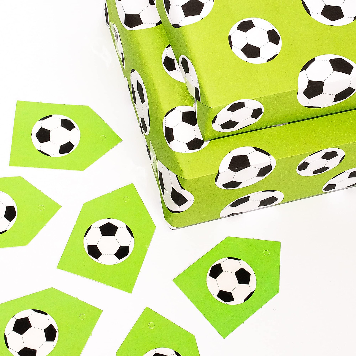 CENTRAL 23 - Fun Wrapping Paper for Boys - 6 Sheets of Birthday Gift Wrap - Soccer - Football Wrapping Paper - For Girls - Green White - Recyclable