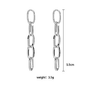 14K Gold Plated Paperclip Alloy Link Chain Choker Necklace Bracelet Earrings Set Punk Oval Dainty Chunky Chain Flat Link Costume Jewelry Set for Women Girls Men Party Gifts Jewelry-Silver