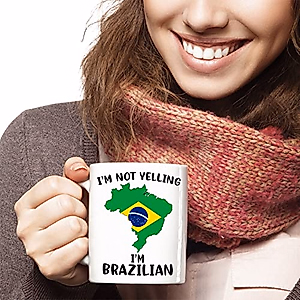 Funny Brazil Pride Coffee Mugs, I'm Not Yelling I'm Brazilian Mug, Gift Idea for Brazilian Men and Women Featuring the Country Map and Flag, Proud Patriot Souvenirs and Gifts