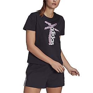 adidas womens PLMTR Graphic Tee Black Medium