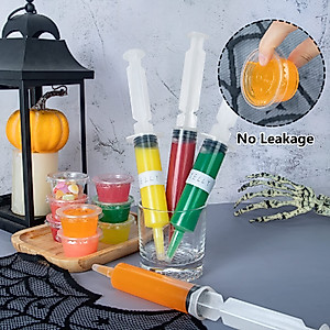 50 Pack Syringes Set Include 25 2 oz Syringes, 25 Cups with Lids for Vampire Zombie Halloween Party, Nurse Graduation Props(60 Lables, 2 Cleaning Brush)