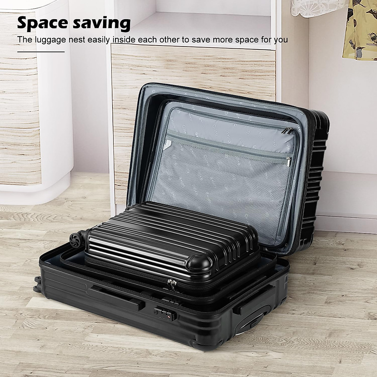 COOLIFE Luggage Expandable Suitcase PC+ABS 3 Piece Set with TSA Lock Spinner Carry on 20in24in28in (Turquoise Blue, 3 piece set)