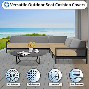 OutdoorLines Faux Linen Outdoor Cushion Covers Replacement 24"x24"x4", Waterproof Patio Cushion Cover for Outdoor Furniture, Outdoor Seat Cushion Covers for Patio, Garden (Set of 4, Camel, Cover Only)