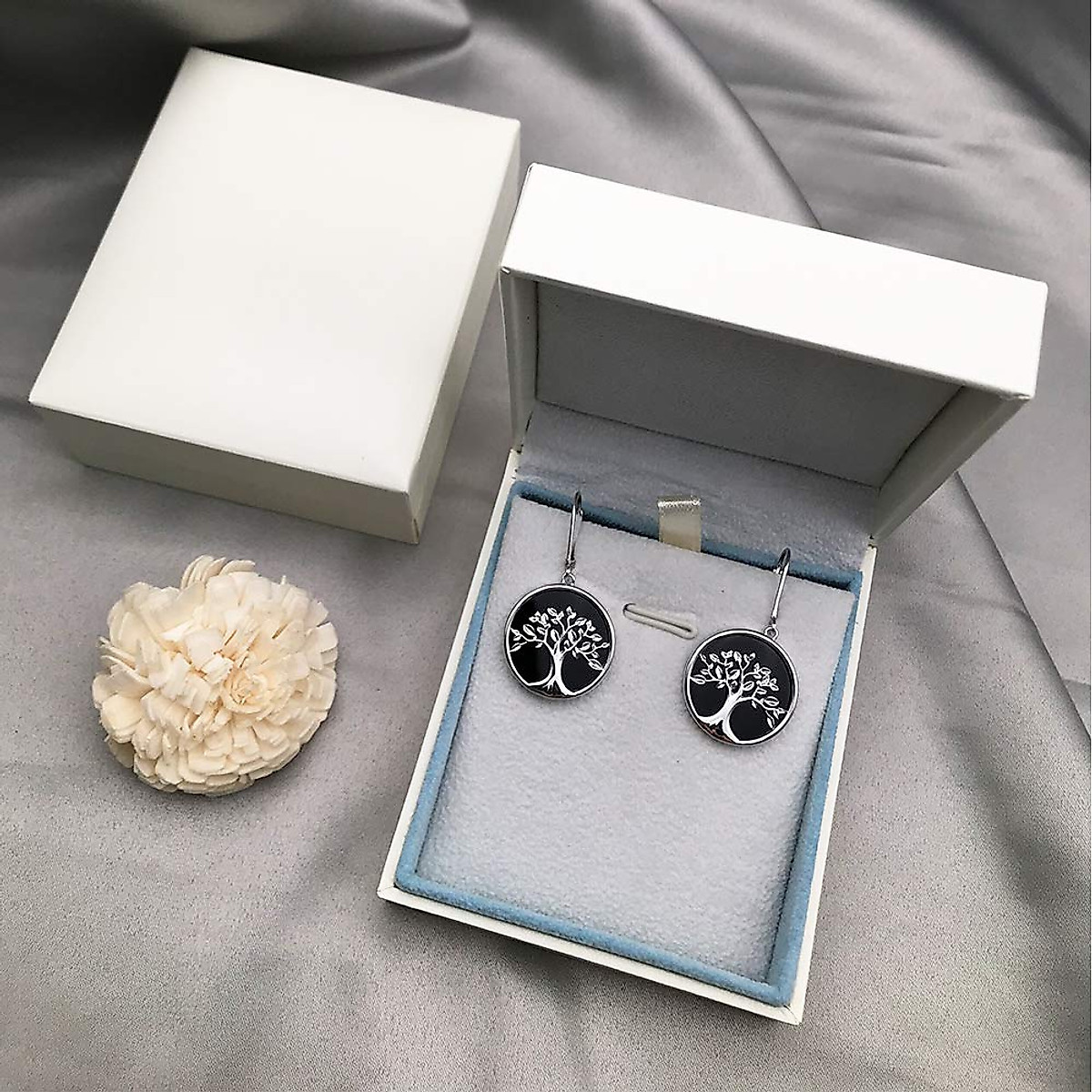 Agvana Sterling Silver Tree of Life Earrings for Women Genuine Black Onyx Family Tree Leverback Dangle Earrings Anniversary Jewelry Birthday Gifts for Women Mom Grandma Wife Her