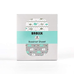 Stretch Fitted Bassinet Sheet Set BROLEX 2 Pack Cradle Sheets for Bassinet Pad/Mattress,Unisex Boys Girls,Ultra Soft,Elephant & Whale