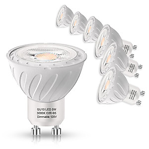 Gaormii GU10 LED Bulb Dimmable, 50W Halogen Equivalent, 3000K Warm White, 5W 500LM MR16 GU10 Spotlight for Track Accent Recessed Ceiling Lighting, Kitchen Range Hood, 6 Pack