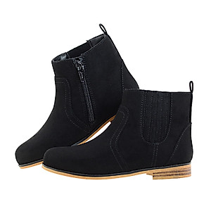 LseLom Girls Chelsea Boots Ankle Boots for Girls with Zipper Short Suede Booties Fashion Boots for Toddler/Little Kids Black US 8