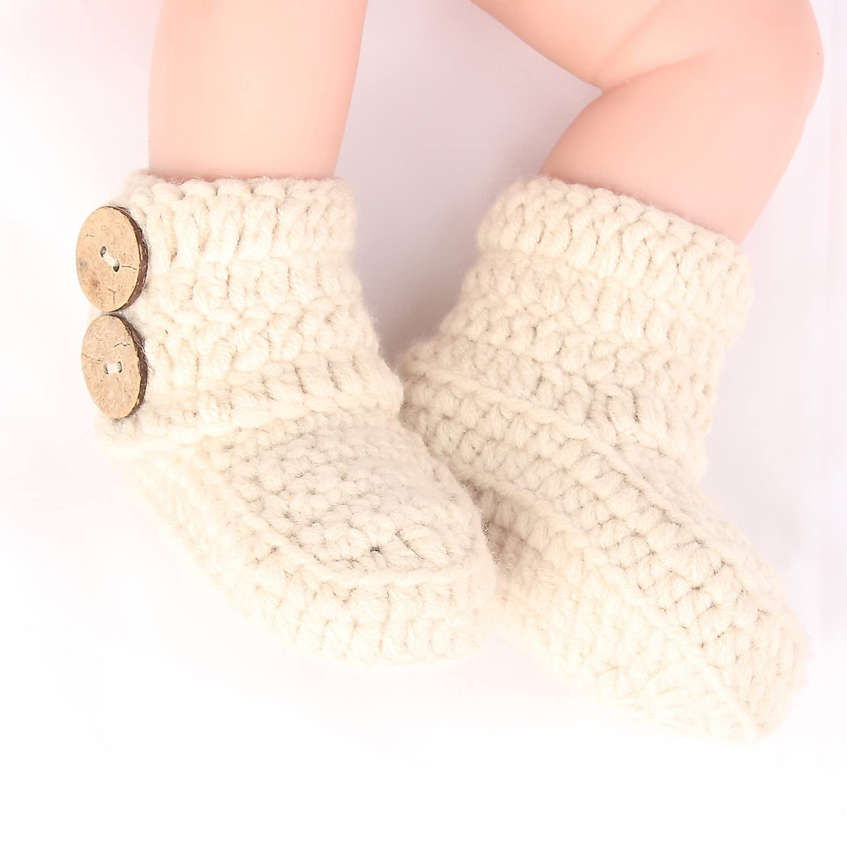 zefen Knit Crochet Baby Booties Newborn Socks Handmade Shoes Deep (Ivory, Small)