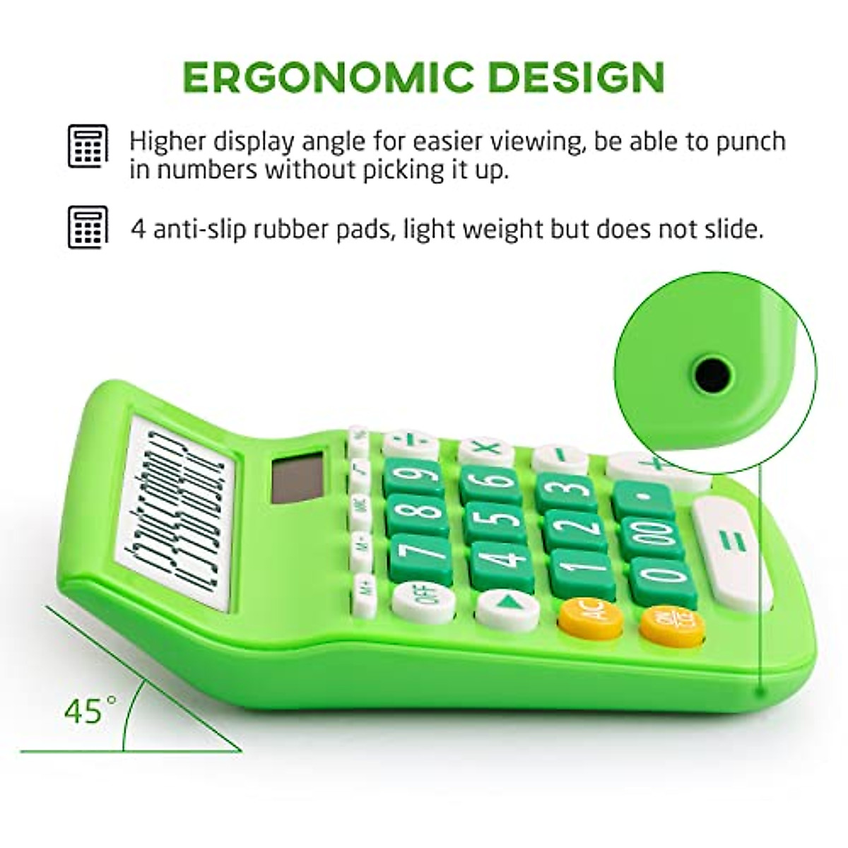 Calculators Desktop, Large Display Big Button, Solar and Battery Dual Power, 12 Digit Small Basic Standard Functional Calculator Cute for Office, Home, School (Green)