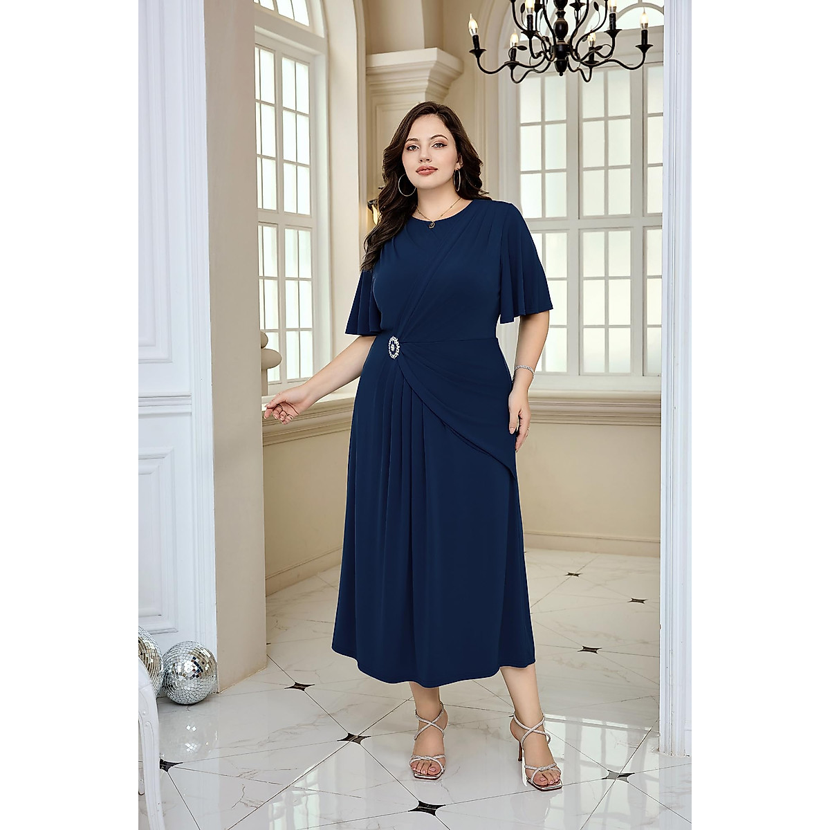 Hanna Nikole Wedding Guest Dress with Sleeves Fall Maxi Dress Summer Navy Blue Dress 18W