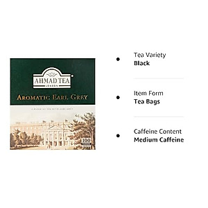 Ahmad Tea Black Tea, Earl Grey Aromatic Teabags, 100 ct - Caffeinated & Sugar-Free, Packaging May Vary