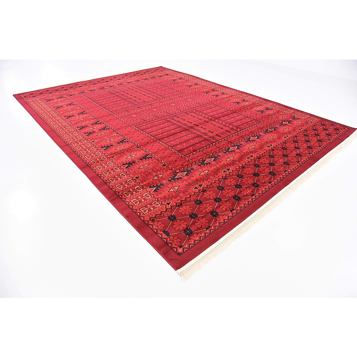 Unique Loom Tekke Collection Over-Dyed Saturated Traditional Torkaman Area Rug, 9 x 12 ft, Red/Black