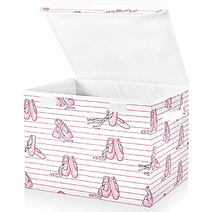 YETTASBIN Ballet Shoes Storage Basket with Lid and Handles, Large Collapsible Fabric Storage Bins Sturdy Storage Organizer for Shelves, Closet, Bedroom, School, Office, Home Decor