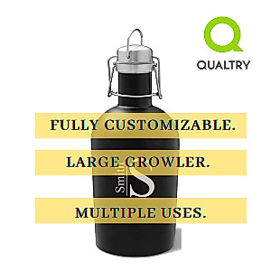 Personalized Beer Growler (Black Matte, Stamped Design), 64 oz Stainless Steel Single Wall Bottle Ideal for Camping, Travel - Unique Wedding Groomsmen Gift