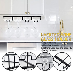 Wtiujhg Wine Glass Rack, 2 Pack Under Cabinet Stemware Rack Wine Glass Holder, 4 Rows Black Metal Wine Glass Storage Hanger Under Shelf for Cabinet Kitchen Bar