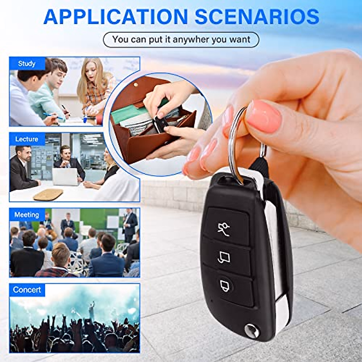 Hidden Camera Car Key, Spy Car Fob Camera, 1080P HD Portable Security Camera with Night Vision, Motion Detection, Loop Recording for Indoor/Outdoor Family Kid Elderly Safety up to 64GB, No WiFi