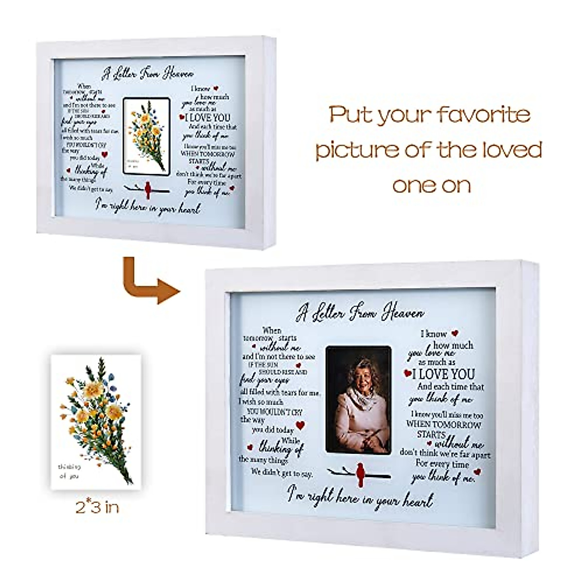 WOODEXPE Sympathy Gift 8" x 10" LED Memorial Shadow Box Keepsake Picture Frame Memorial Gifts for Loss of Loved One 2x3 Photo (A Letter from Heaven White)