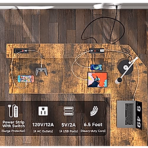 Computer Desk with Power Outlet and Lift Top, 55" L Shaped Gaming Desk, DORPU Corner Desk with Monitor Shelf and USB Port, L Shape Standing Desk Adjustable Sit to Stand Desk with Shelves, Rustic Brown
