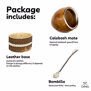 Cebala | Premium yerba mate cup (Mate gourd set) - Uruguayan mate (torpedo mate style)- Includes nickel silver bombilla straw and calabash mate cup