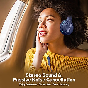 SIMOLIO Wired Kids Headphones for School with Microphone, Volume Limiting & Noise Cancelling PC Headset with Cord, Plug in Headphones for Tablet, Headphones with Cord for Laptop (Navy Blue)