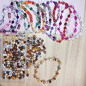750 Pcs Glass Beads for Bracelets with 200 Acrylic Letters,Mixed Craft Beads Jewelry Making Kit, Glass Beads Bracelet Making Kit, 8mm Round Cystal Beads with Seed Beads for DIY Working