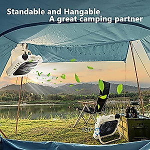 Camping Table Fan with LED Light, Portable Outdoor Tent Fan with 240° Rotation and Hook, 10000mAH USB Rechargeable Personal Desk Fan with 3 Lighting Modes and Stepless Wind Speed for Camping Travel