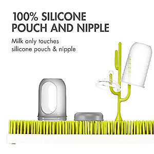 Boon NURSH Reusable Silicone Baby Bottles with Collapsible Silicone Pouch Design — Everyday Baby Essentials — 3 Count — Stage 2 Medium Flow — 8 Oz — Gray