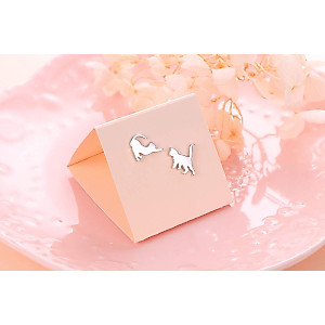 DAOCHONG 925 Sterling Silver Animal Ear Studs Cute Cat Stud Earrings for Women Cat Lover Christmas Birthday Graduation Gift(Cat)