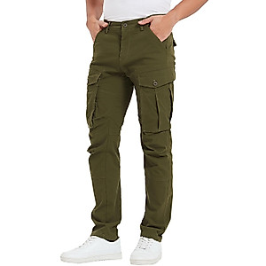 Plaid&Plain Men's Cargo Pants Slim Fit with 3D Shape and Stretchy Fabric C804 Olive 32WX28L