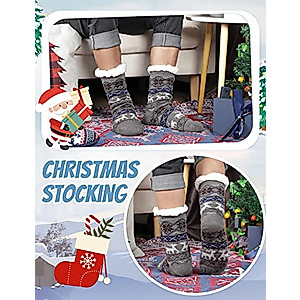 ProEtrade Slipper Socks for Men Fuzzy Fluffy Winter Cozy Cabin Warm Thick Fleece Comfy Non Slip Home Grips Socks Stocking Stuffer Christmas White Elephant Gift(Light Grey)