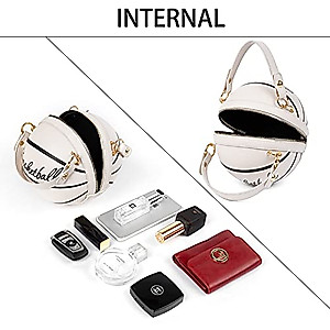 OHIW Women's basketball shoulder bag Messenger Bag handbag mini round bag PU bag, Zipper closure, suitable for women (white)