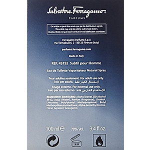 Salvatore Ferragamo Subtil Eau de Toilette Spray for Men, 3.4 Ounce