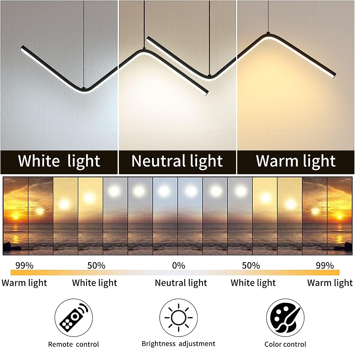 Matven Island Lights, Linear Pendant Light LED Dimmable Hanging Light Fixture with Remote Control,Chandeliers for Dining Room Living Room, 3000K-6000K, 35IN