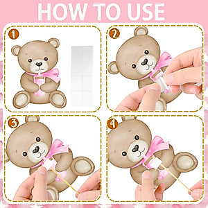 30Pcs Pink Bear Centerpiece Sticks We Can Bearly Wait Baby Shower Decorations Teddy Bear Table Toppers Bear Baby Shower Decorations Bear Centerpieces for Table Girls Baby Shower Supplies