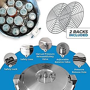 Buffalo 37 Quart Stainless Steel Pressure Cooker Extra Large Canning Pot with Rack and Lid for Home, Commercial Use - Easy to Clean Stove Top Pressure Canner, Can Cooker - SG Certificate QCP435