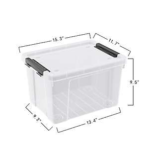 Leendines 4 Pack 22 Quart Plastic Storage Box with Wheels, Clear Storage Latch Box