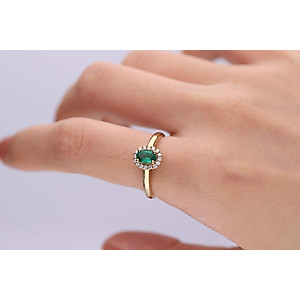 Gin & Grace 10K Yellow Gold Natural Diamond (I1,I2) & Natural Emerald Engagement Propose Promise Ring for Women