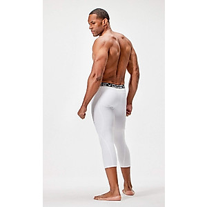 DEVOPS 2 Pack Men's 3/4 Compression Pants Athletic Leggings (Large, Black/White)