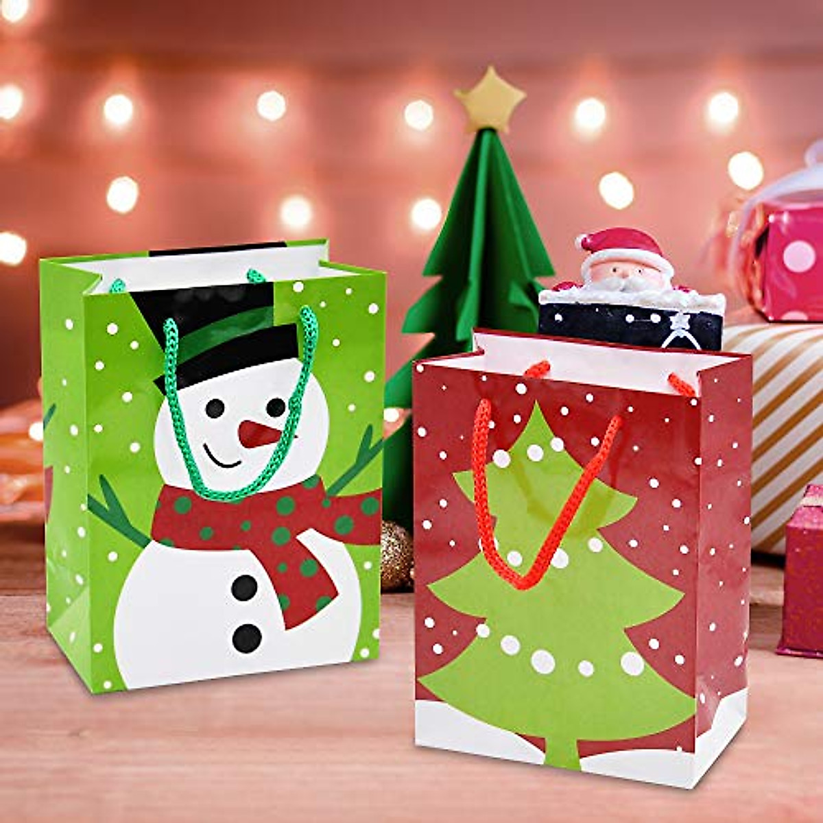 JOYIN 18 Pack Christmas Gift Bags, Holiday Paper Bags for Christmas Gift-Giving, Classroom and Party Favors (not included tissue paper)